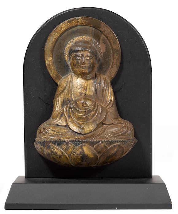 Bonhams : A gilt-bronze kakebotoke (hanging figure) of a seated Buddha ...