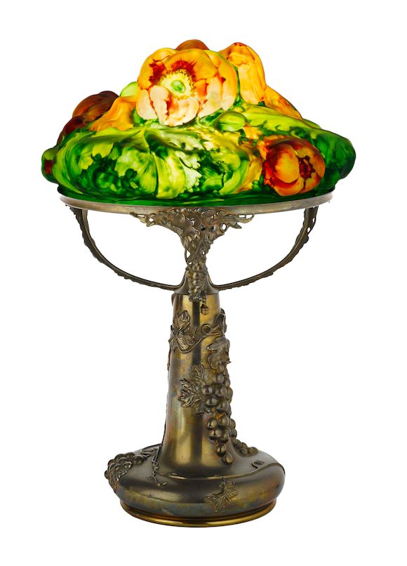 Bonhams : A Pairpoint reverse painted mold blown glass and patinated ...