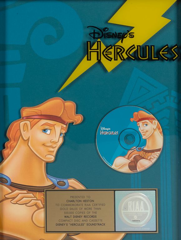 Bonhams : An RIAA Sales Award presented to Charlton Heston for Disney's ...