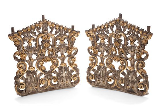 Bonhams : An imposing pair of Iberian Baroque style carved silvered and ...