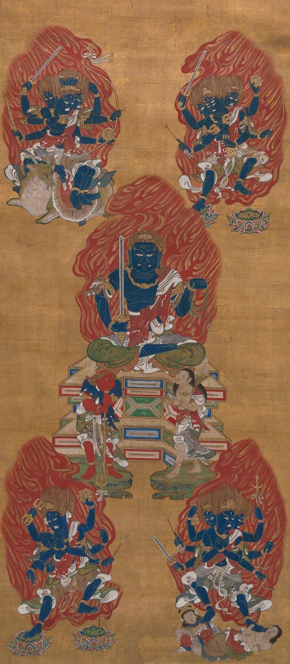 Bonhams : Anonymous Godai Myo-o (Five Great Wisdom Kings)Edo period ...