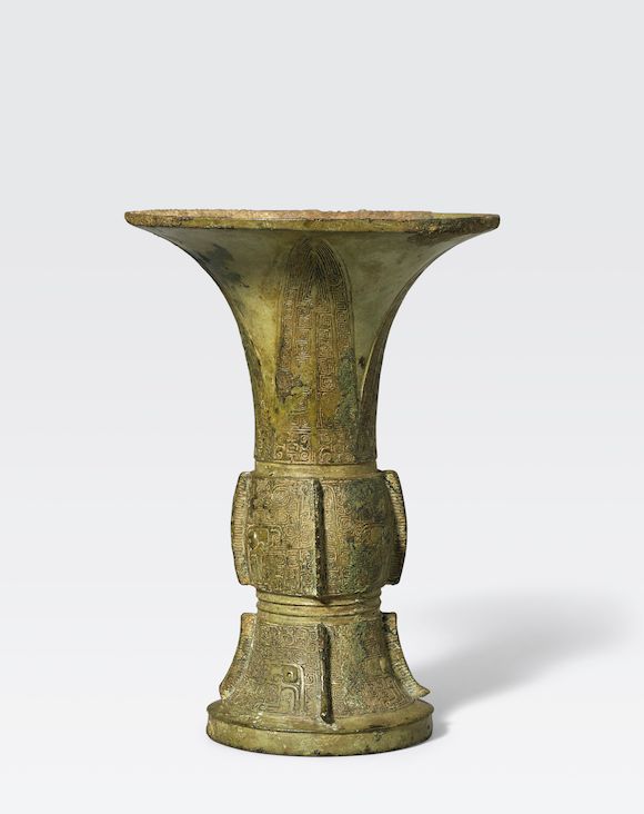 Bonhams : An inscribed archaic bronze ritual wine vessel, gu Late Shang ...