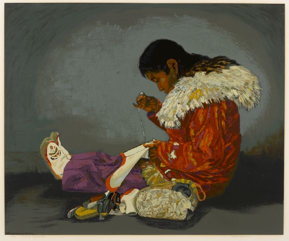 Bonhams : Lunda Hoyle Gill (born 1928); Sewing my Mukluks;