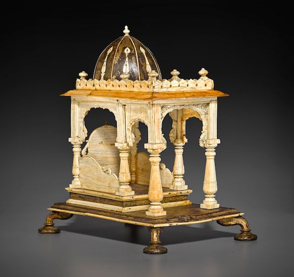 Bonhams : An ivory and wood model of a howdah India, 19th century