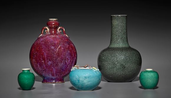 Bonhams : A GROUP OF FOUR MONOCHROME GLAZED PORCELAIN CONTAINERS