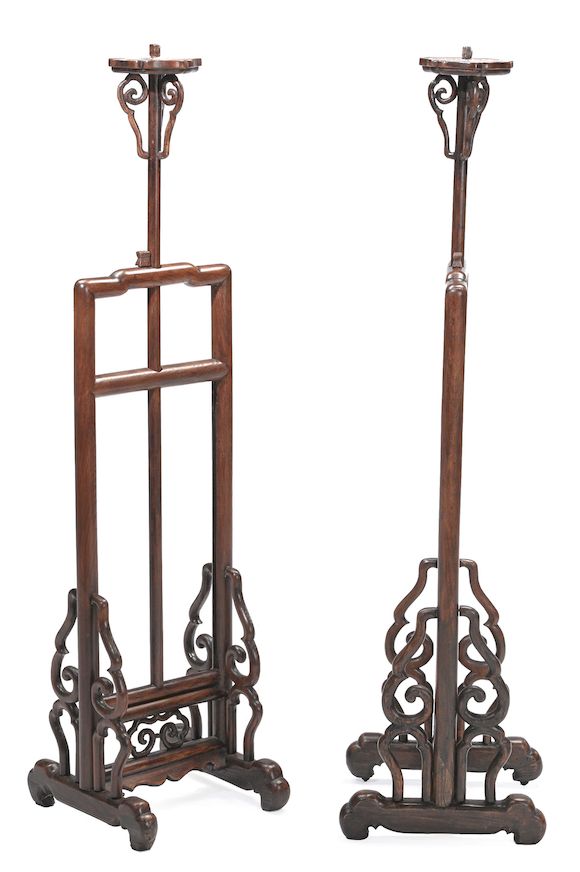 Bonhams : A pair of nanmu pricket candle stands 20th century
