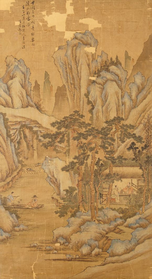 Bonhams : After Wen Jia (19th century) Scholars in a Blue/Green ...