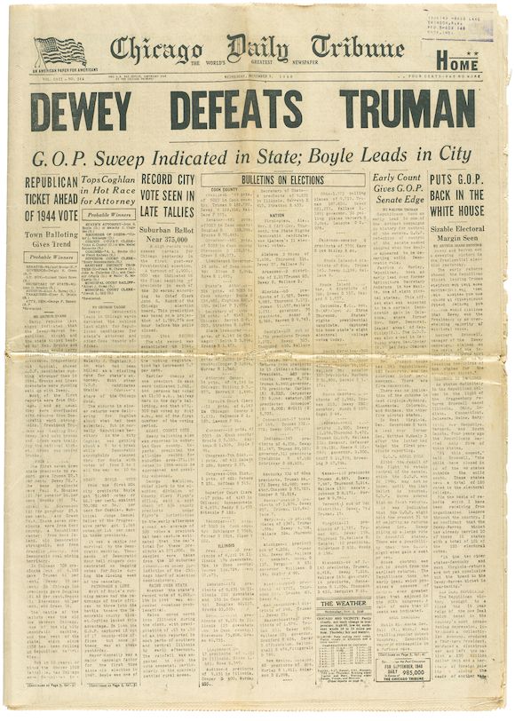 Bonhams : DEWEY DEFEATS TRUMAN. Chicago Daily Tribune. Chicago ...