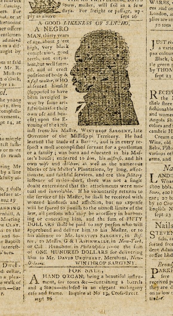 Bonhams : 1807 LIKENESS OF AN AFRICAN-AMERICAN IN A NEWSPAPER. SARGENT ...