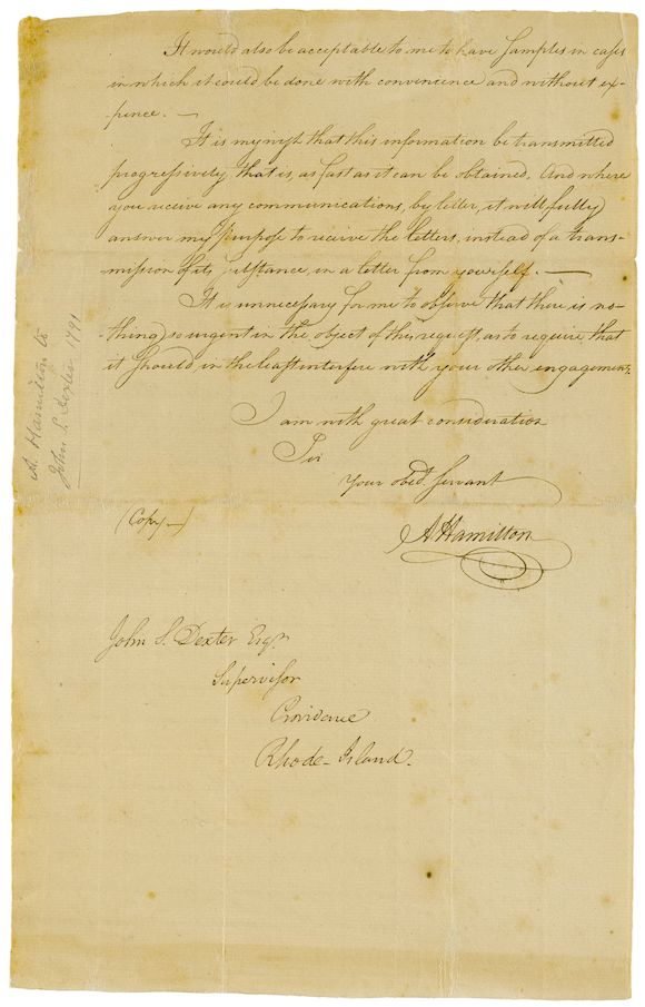 Bonhams : HAMILTON, ALEXANDER. 1757-1804. Manuscript Letter signed ...