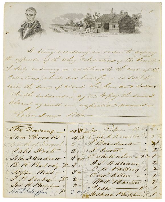 Bonhams : CAMPAIGN CONTRIBUTIONS IN 1840. HARRISON, WILLIAM HENRY. 1773 ...