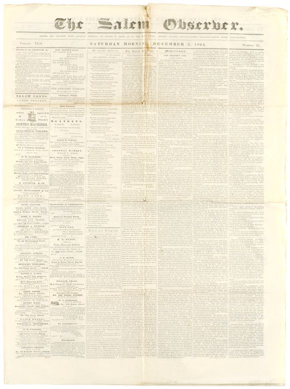 Bonhams : LINCOLN'S HEARTFELT LETTER TO MRS. BIXBY. The Salem Observer ...