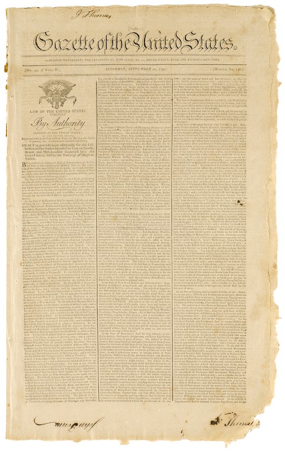 Bonhams : JUDAICA. [SEIXAS, MOSES. 1744-1809.] Gazette of the United ...