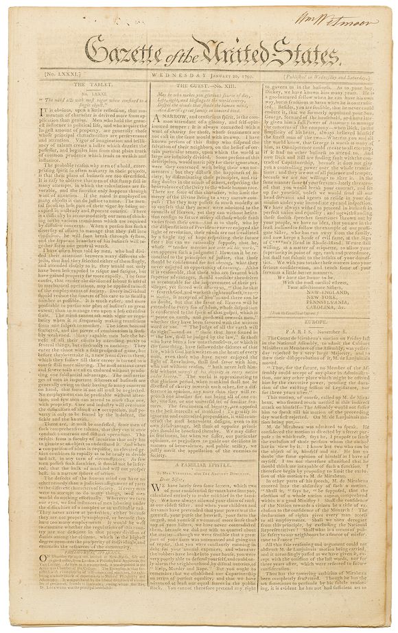 Bonhams : [HAMILTON, ALEXANDER. 1755-1804.] Gazette of the United ...
