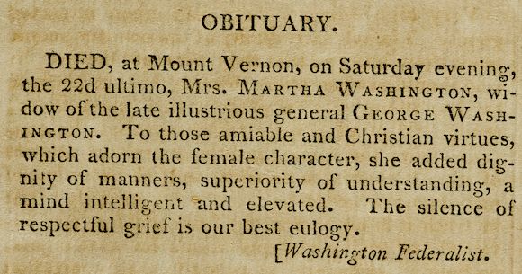 Bonhams : DEATH OF MARTHA WASHINGTON. The Port Folio. Philadelphia June ...