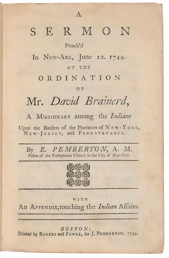 Bonhams : PEMBERTON, EBENEZER. A Sermon Preach'd in New-Ark, June 12 ...