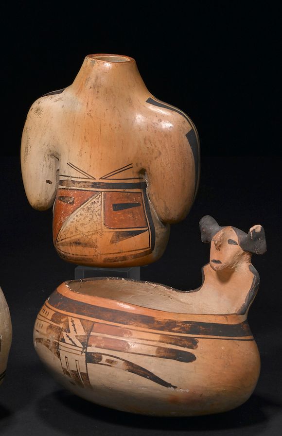 Bonhams : Two Hopi polychrome effigy vessels