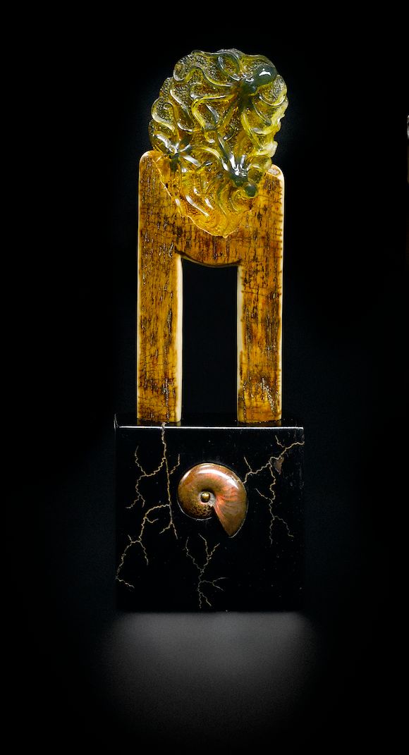Bonhams : Green Amber and Gemstone Carving by Lee Downey