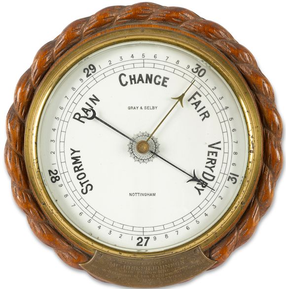 Bonhams : An 8-inch aneroid barometer 12-1/4 in., overall diameter.