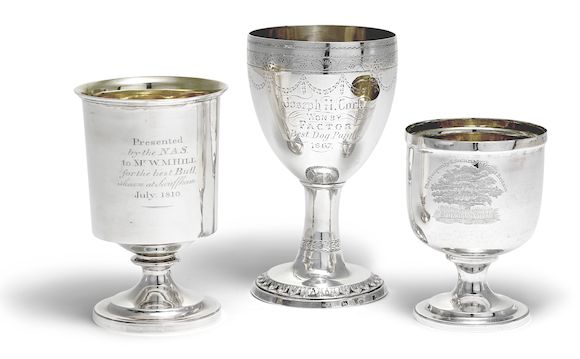 Bonhams : Three George III/Regency sterling silver trophy goblets by ...