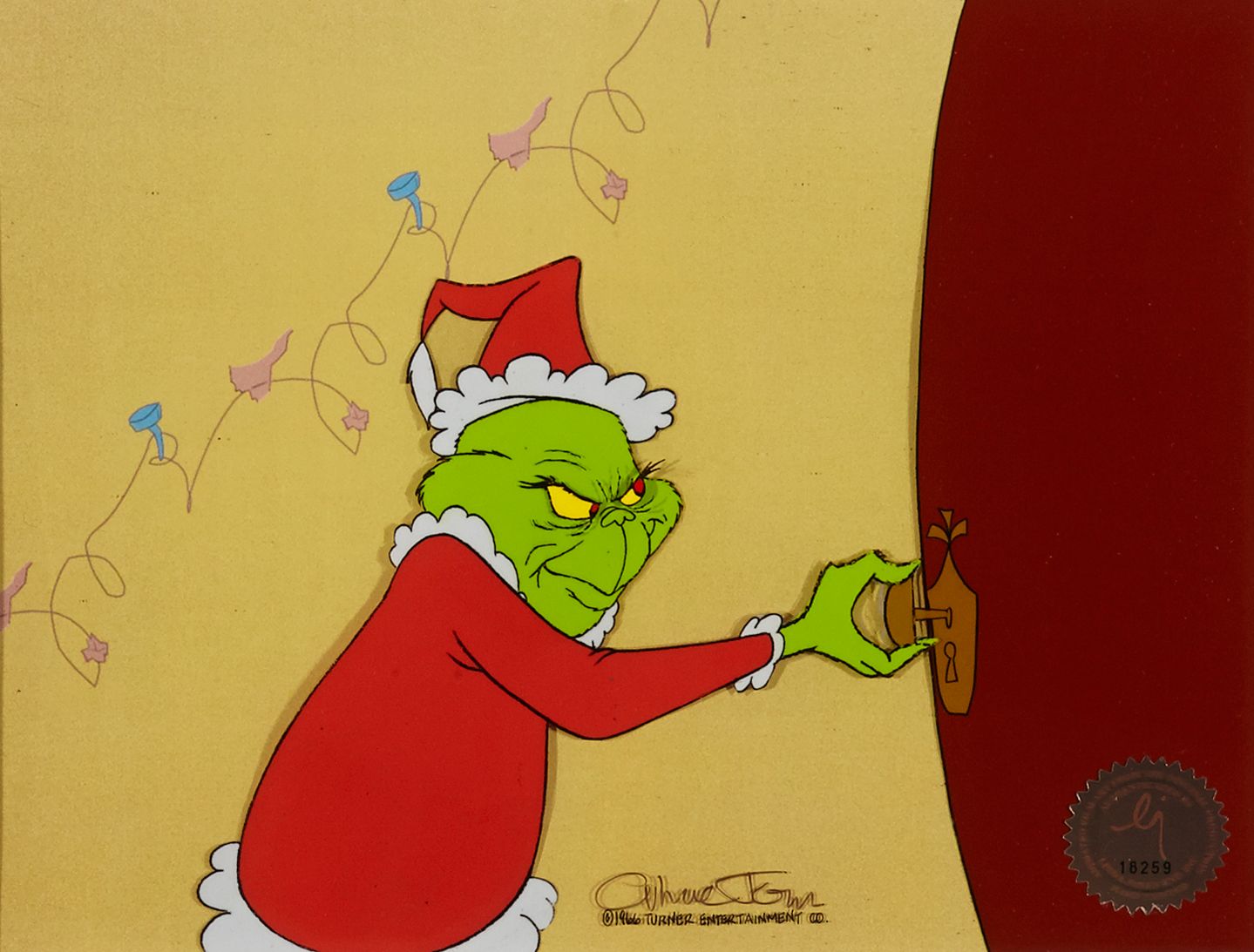 Bonhams : A celluloid and its matching animation drawing of the Grinch ...