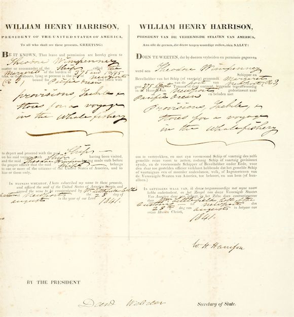 Bonhams : HARRISON, WILLIAM HENRY. 1773-1841. Document Signed AS ...