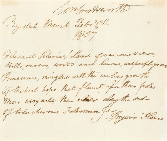 Bonhams : WORDSWORTH, WILLIAM. 1770-1850. Autograph Manuscript Signed ...