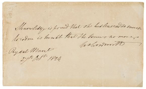 Bonhams : WORDSWORTH, WILLIAM. 1770-1850. Autograph Manuscript Signed ...
