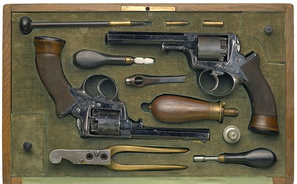 Bonhams : A cased pair of Adams Patent Model 1851 five-shot self ...