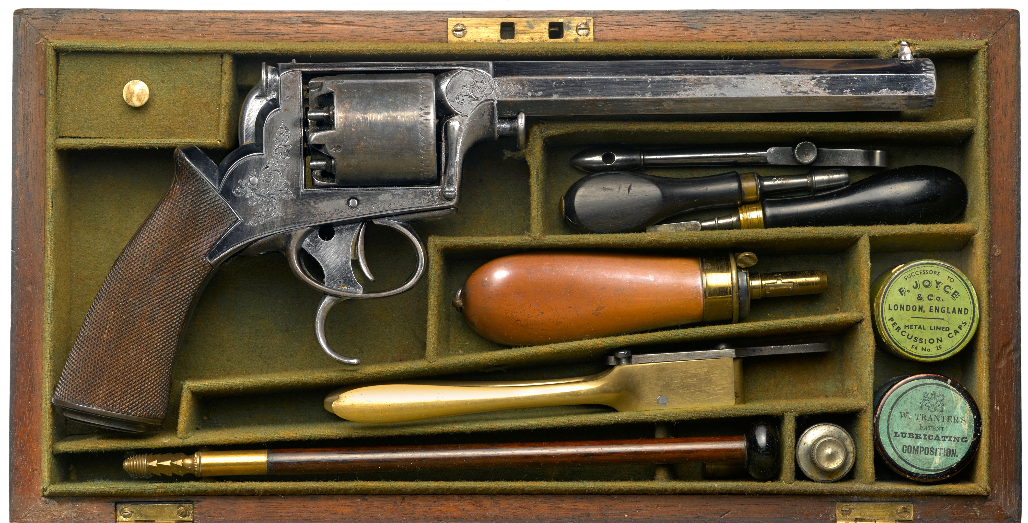 Bonhams : A rare cased 1st Model Tranter's Patent five-shot self ...
