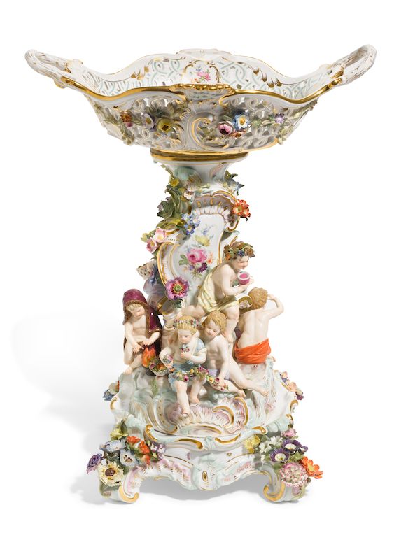 Bonhams : A Meissen figural porcelain compote on stand late 19th century