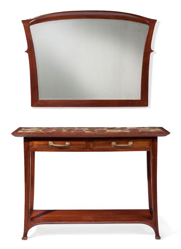 Bonhams : An Art Nouveau mahogany and ceramic tile server with mirror Anthony (Tony) Selmersheim ...