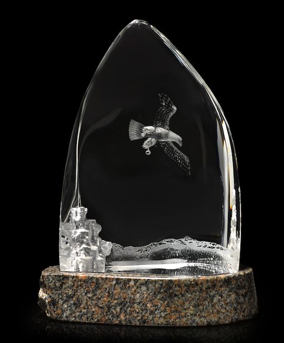 Bonhams : A Steuben engraved glass sculpture Eagle's Flight model 0534 ...