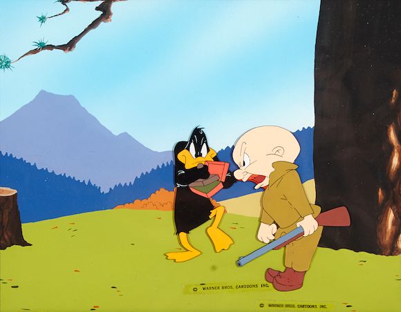 Bonhams : A celluloid of Daffy Duck and Elmer Fudd from Rabbit Seasoning