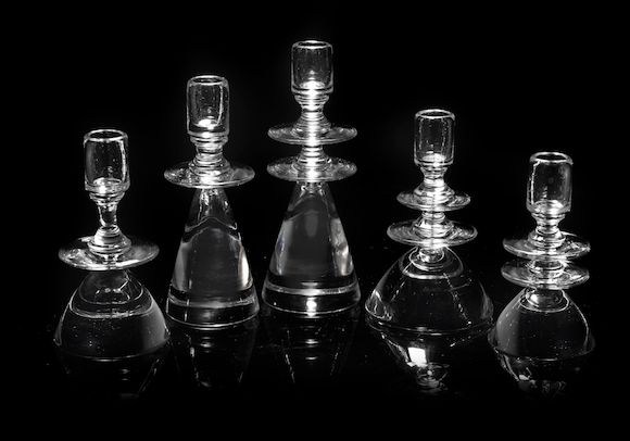 Bonhams : A Steuben glass group of five candlesticks Candlestick ...