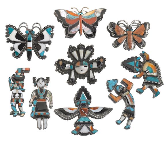 Bonhams : Nine Zuni inlay pins