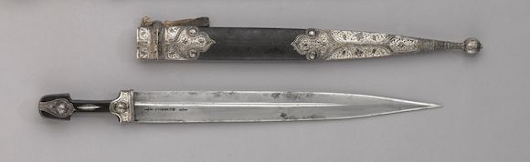 Bonhams : A silver-mounted Caucasian kindjal