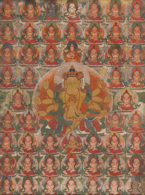 Bonhams : A thangka of Mahapratisara Tibet, 19th century
