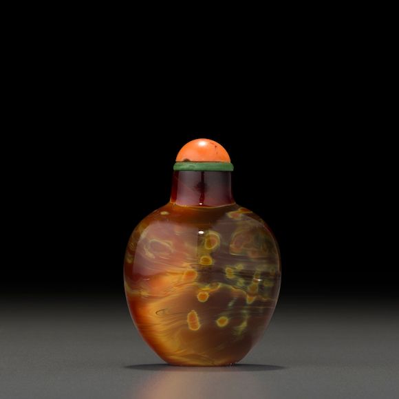 Bonhams : A 'realgar' glass snuff bottle 1780-1880