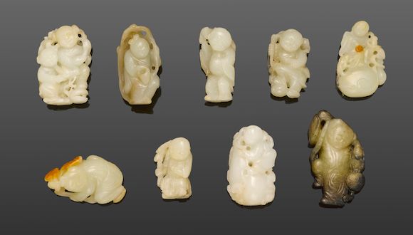 Bonhams : A group of nine jade carvings of children