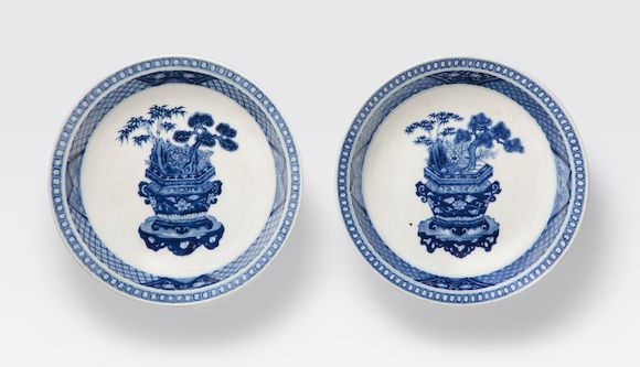 Bonhams : A pair of blue and white soft paste porcelain shallow bowls ...