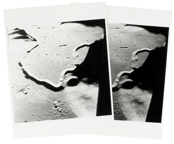 Bonhams : APOLLO 15 LANDING SITE SEEN FROM ORBIT Two black and white photograph, each 11 x 14 ...