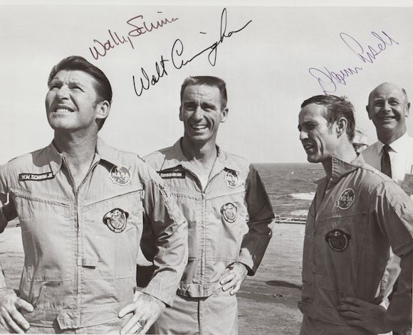 Bonhams : APOLLO 7 ASTRONAUTS ABOARD THE USS ESSEX, CREW SIGNED Black ...