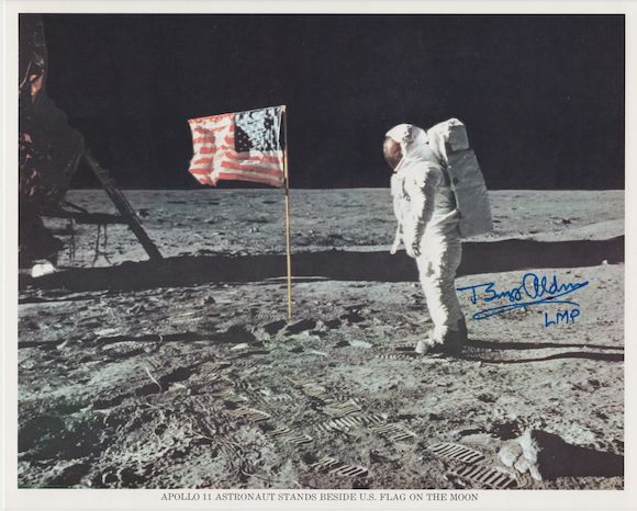 Bonhams : ALDRIN WITH THE STARS AND STRIPES Color photolithograph, 8 x ...