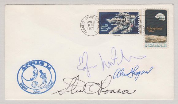 Bonhams : APOLLO 14 CREW SIGNED LAUNCH COVER AN OFFICIAL NASA BLUE ...