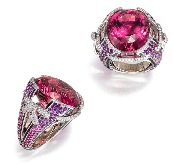 Bonhams : A tourmaline, diamond, amethyst and pink sapphire ring ...