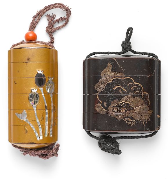 Bonhams : A RINPA STYLE INRŌ AND A BLACK-LACQUER INRŌ Japan, Edo period ...