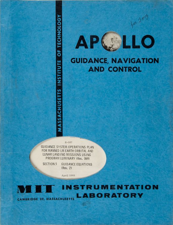 Bonhams : APOLLO 11 TECHNICAL MANUAL Apollo Guidance, Navigation, and Control. Guidance System ...