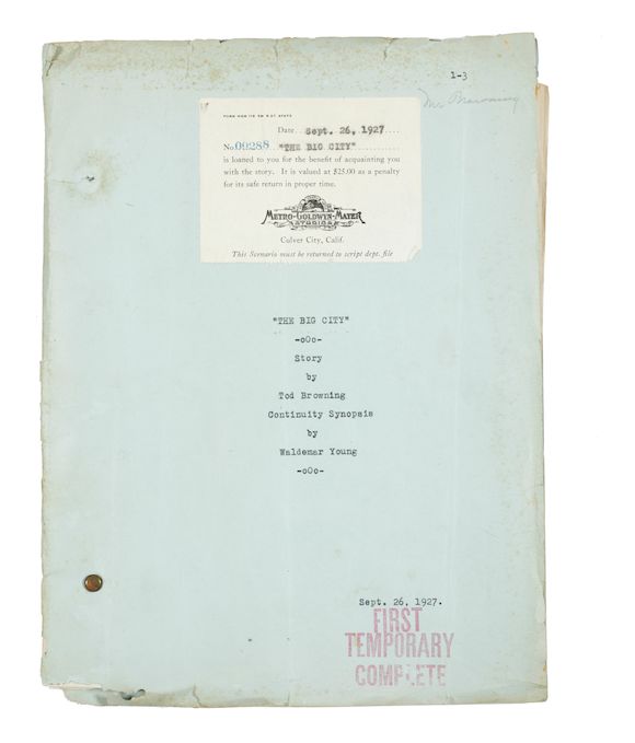 Bonhams : A Tod Browning continuity script of The Big City
