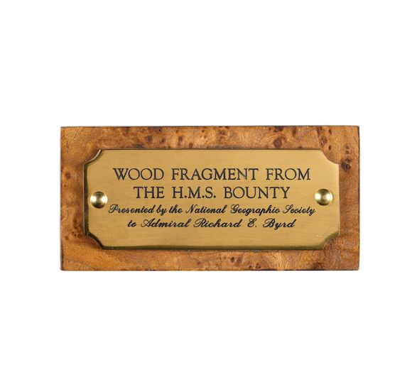 Bonhams : [Byrd, Admiral Richard E.] H.M.S. Bounty wooden fragment ...